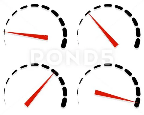 Dial, meter templates with red need and units set at 4 stages, levels ...