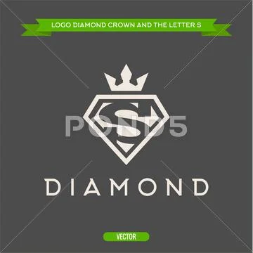 Diamond with the letter S and flat crown vector logo ~ Clip Art #51873007