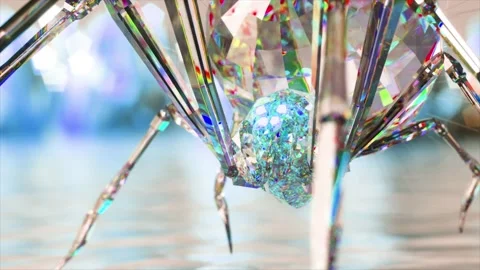 Diamond spider close-up. Blue neon head.... | Stock Video | Pond5