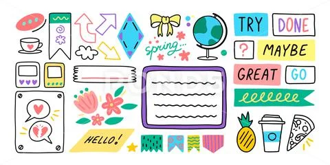 Diary journal school cartoon bullet stickers. Memo stickers ...