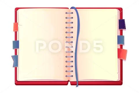 Diary, note book in cartoon style top view isolated on white background ...