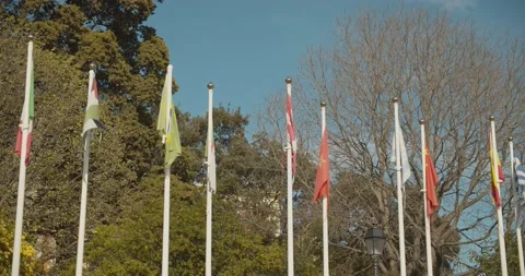 Different flag poles of countries nation... | Stock Video | Pond5