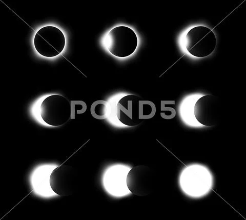 Different phases of solar and lunar eclipse . Vector . ~ Clip Art #76986015
