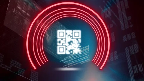 Digital animation of glowing qr code ove... | Stock Video | Pond5