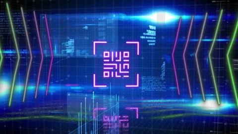 Digital animation of neon qr code and gl... | Stock Video | Pond5