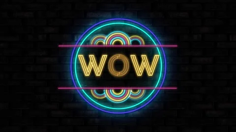 Digital animation of neon wow text again... | Stock Video | Pond5