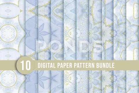 Digital background paper pattern bundle with blue and golden color ...