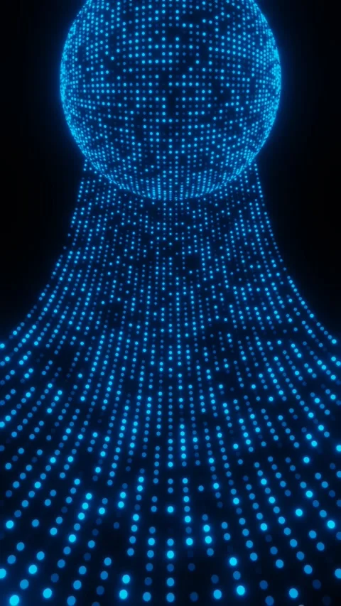 Digital blue neon ball rolling down loop... | Stock Video | Pond5