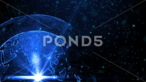 Digital blue planet of Earth, 3D animation ~ Clip Art #206696903
