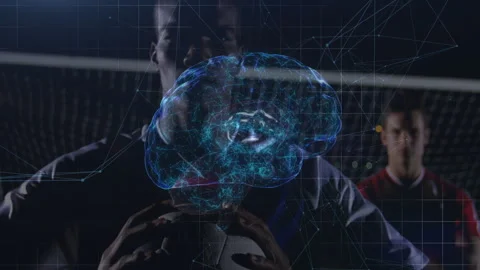 Digital brain animation over athletes ho... | Stock Video | Pond5