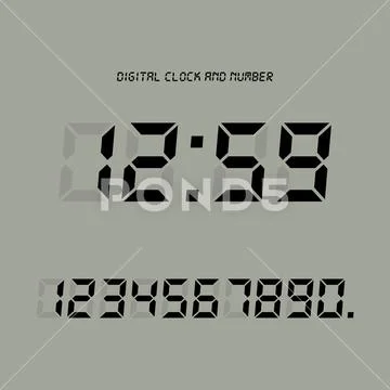 Digital clock & number set, Electronic figures. Illustration #202614888