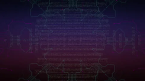 Digital computer screen with neon HUD el... | Stock Video | Pond5