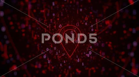 Digital concept: Points icons animation on red digital background. Map ...