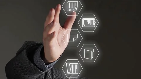 Digital graphics above open hand of data... | Stock Video | Pond5