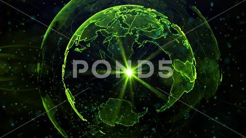 Digital green planet of Earth, 3D animation ~ Clip Art #205044495
