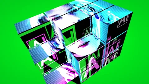 Digital human face on cube artificial in... | Stock Video | Pond5