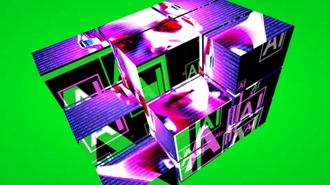 Digital human face on cube artificial in... | Stock Video | Pond5