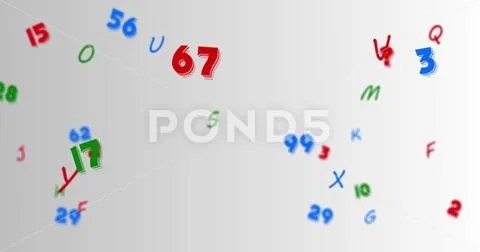 Digital image of multiple numbers and alphabets floating against grey ...