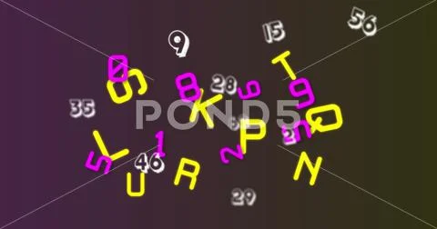 Digital image of multiple numbers and alphabets floating against purple: Royalty Free #158381702