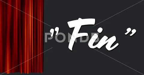 Digital image of a white Fin Sign appearing as a red curtain opens to ...