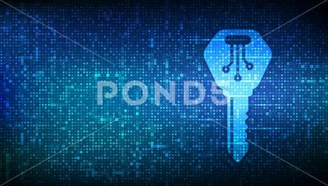 Digital key. Electronic key icon made with binary code. Cyber security and ac ~ Clip Art #132349015