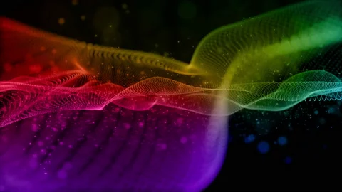 Digital multicolor wave particles form f... | Stock Video | Pond5