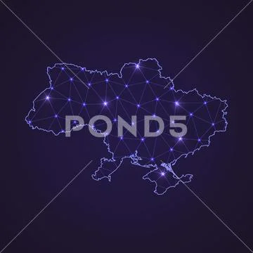 Digital network map of Ukraine. Abstract connect line and dot ...