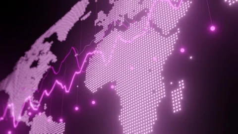 Digital pink world map with glowing poin... | Stock Video | Pond5