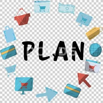 Digital png illustration of plan text with shopping icons on ...