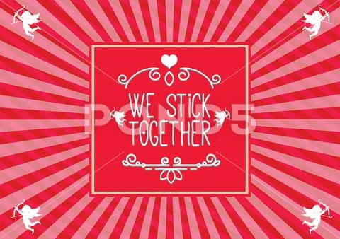 Digital png illustration of red and pink card with we stick together ...