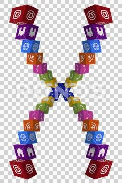 Digital png illustration of x shape with colourful 3d computer icons on ...