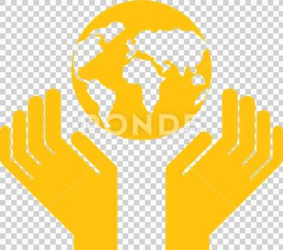 Digital png illustration of yellow hands with globe on transparent ...