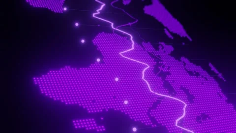 Digital purple world map with glowing po... | Stock Video | Pond5