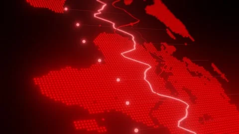 Digital red world map with glowing point... | Stock Video | Pond5