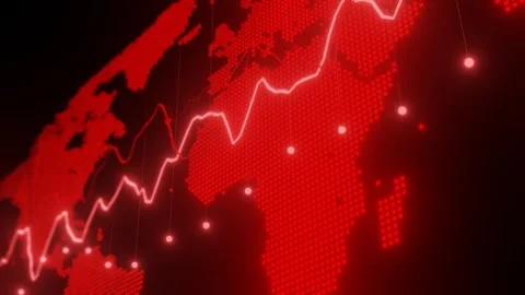 Digital red world map with glowing point... | Stock Video | Pond5