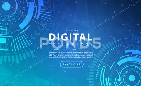 Digital technology banner blue green background concept with technology ...