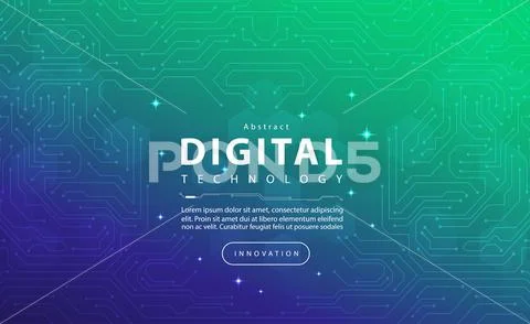 Digital technology banner blue green background concept, cyber ...