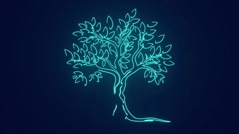 Digital tree with roots in the dark glow... | Stock Video | Pond5