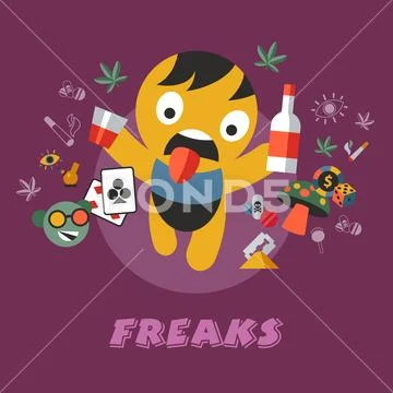 Digital vector freaks and drugs simple icons Illustration #102562052