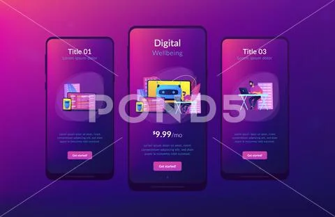 Digital wellbeing app interface template. ~ Clip Art #101565355