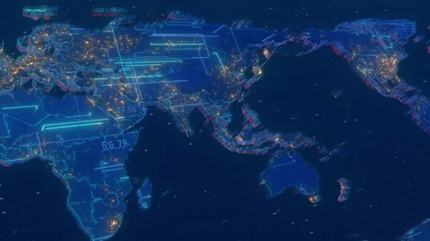Digital world map animation, blue high t... | Stock Video | Pond5