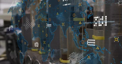 Digital world map overlay floating over ... | Stock Video | Pond5