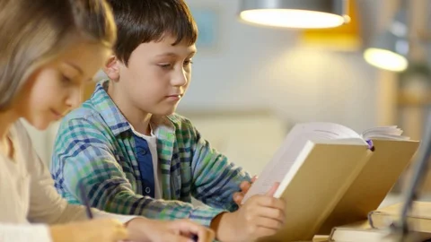 Diligent Kids Doing Homework Together | Stock Video | Pond5