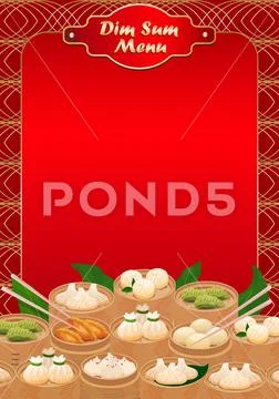 Dim Sum menu template page. Chinese Dumplings menu in traditional red ...
