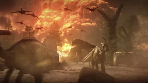 Dinosaurs running away to escape disaste... | Stock Video | Pond5