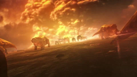 Dinosaurs stampede to escape disaster | Stock Video | Pond5