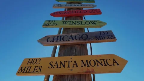 Direction signs to famous cities at Rout... | Stock Video | Pond5