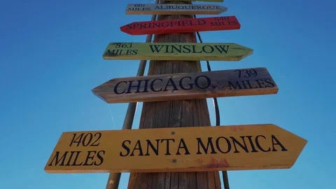 Direction signs to famous cities at Rout... | Stock Video | Pond5