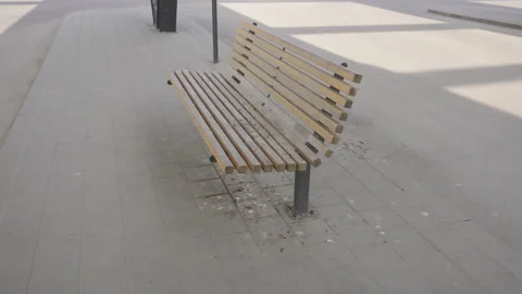 Dirty wooden bench in waiting area, man ... | Stock Video | Pond5