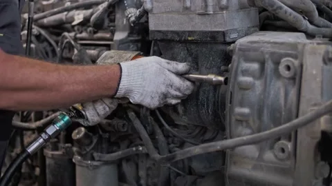 Disassembly of a truck engine using an a... | Stock Video | Pond5